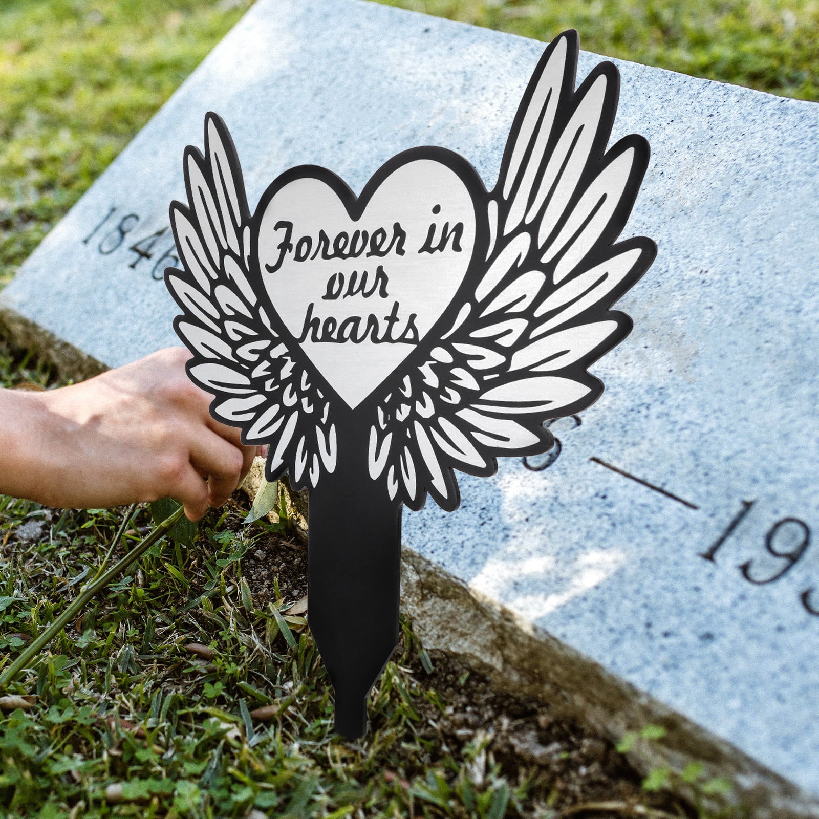 DEEPCRAFF Acrylic Cemetery Cross Stake Black Memorial Grave Sign 1Pcs ...
