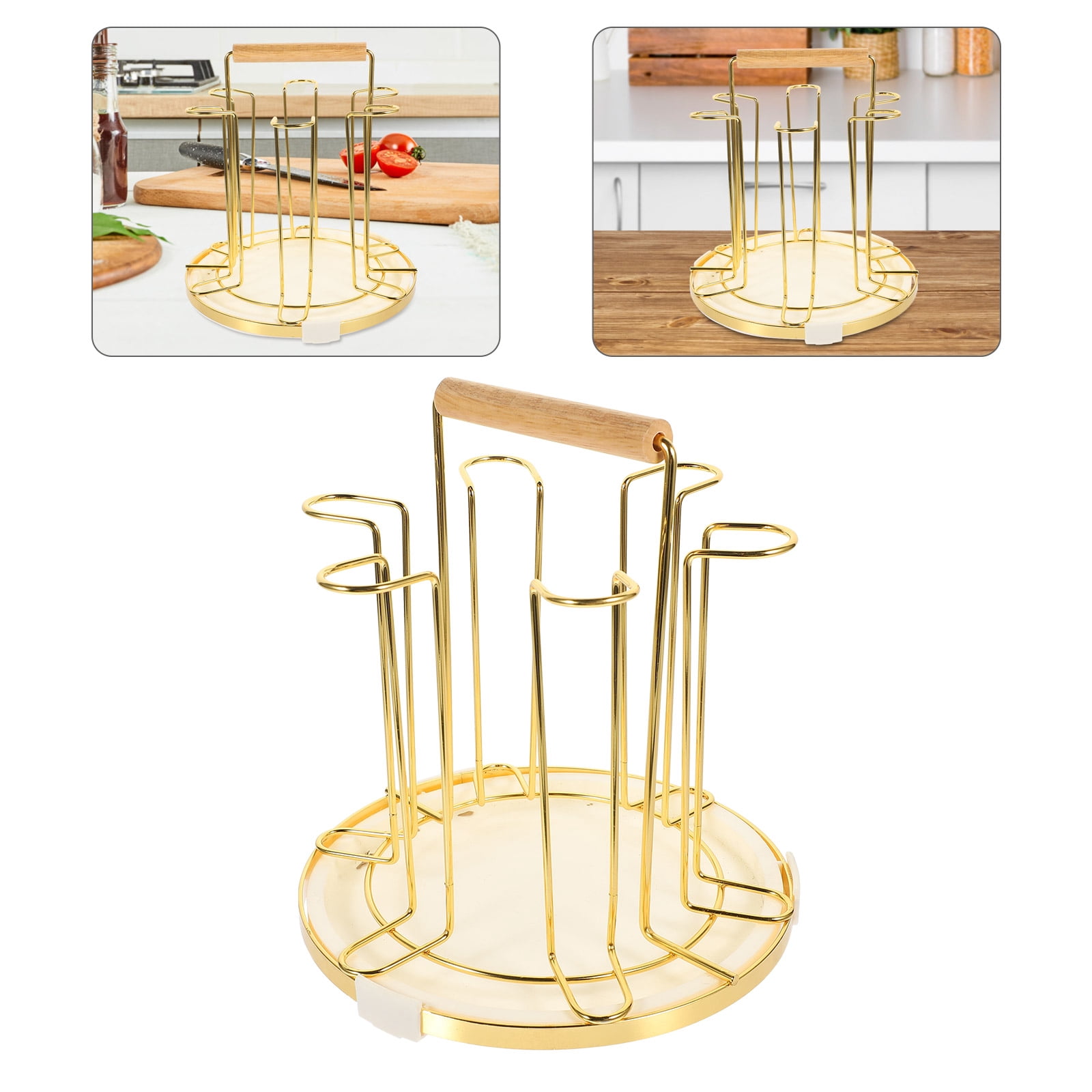 HEMOTON White Cup Drying Rack for Kitchen Counter Made of Iron and Wood ...