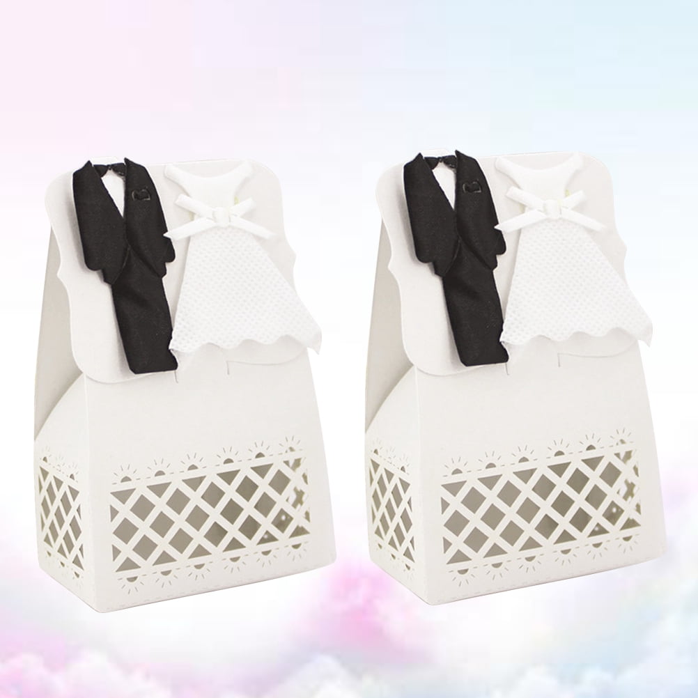 HEMOTON White Wedding Favor Boxes with Bride Groom Design for Packaging ...