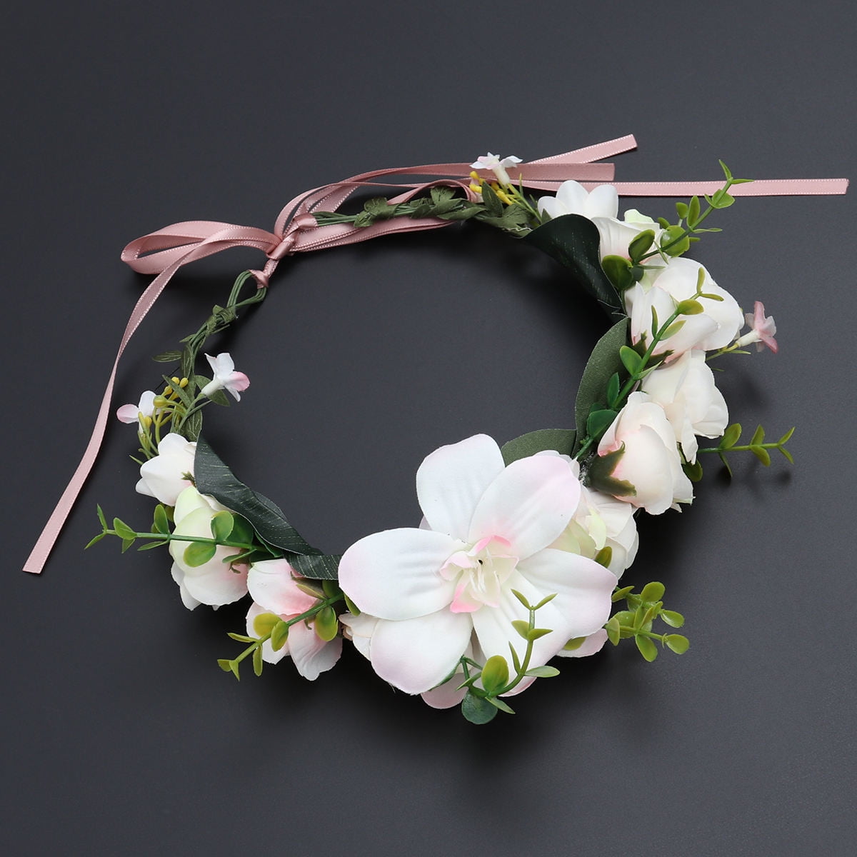SOPOTUTU Lily Flower Gar Silk Floral Hair Wreath Pink Bridal Headband ...