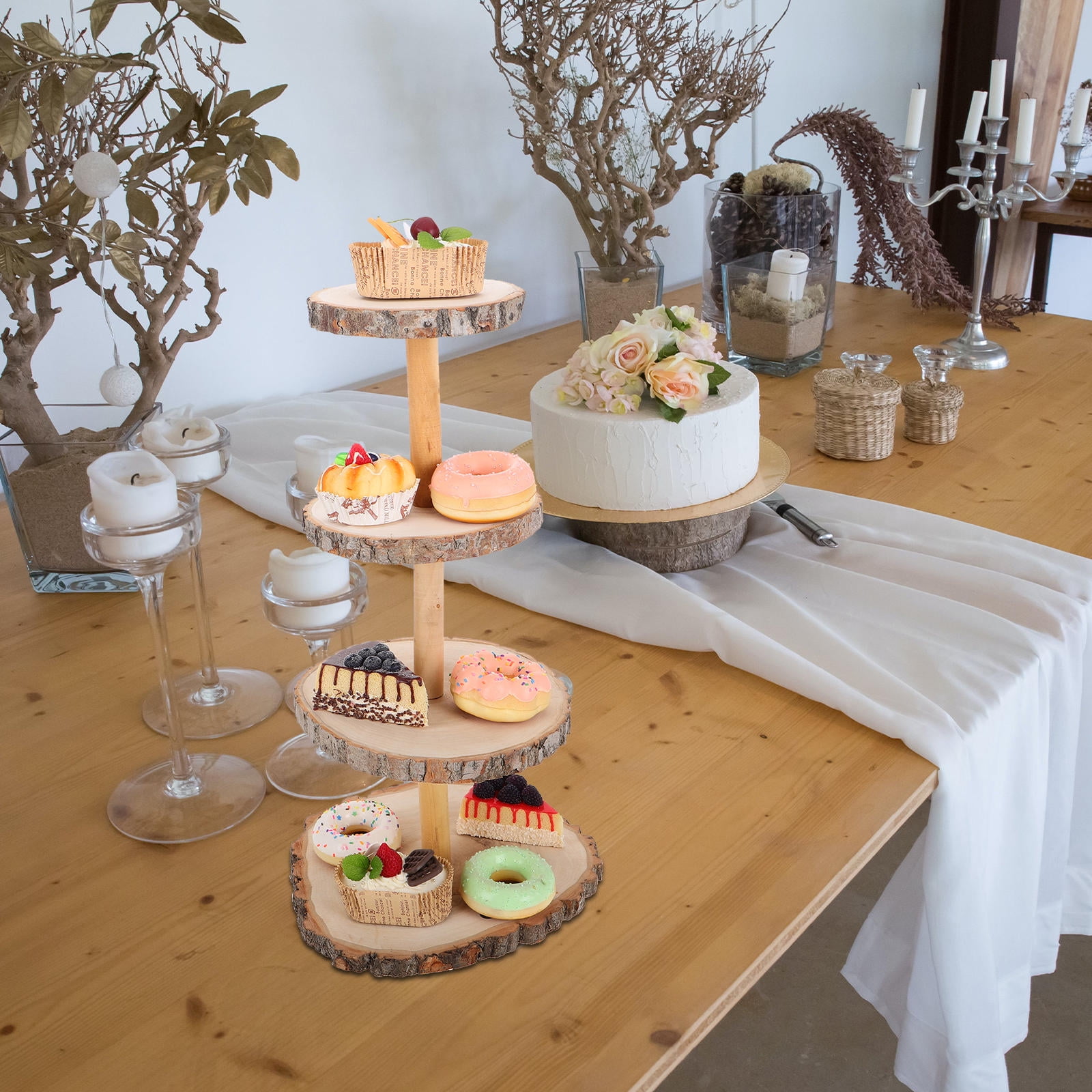 HEMOTON Wooden Cake Display Stand 4 Tier Cupcake Stand for Wedding Cake ...