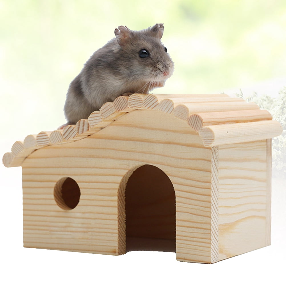 HEMOTON Wooden Hut Moveable Play House Nest Habitat for Hamster Pet ...