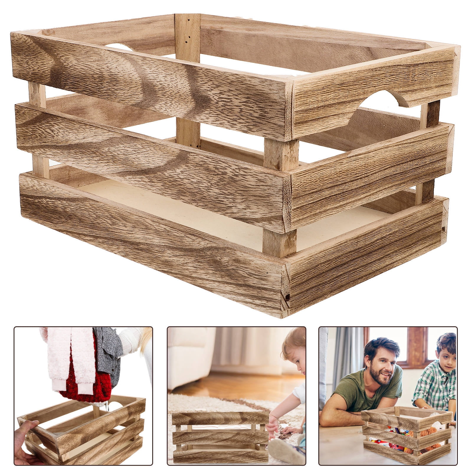 SOPOTUTU Solid Wood Storage Basket Large Capacity Wooden Crate Box for ...
