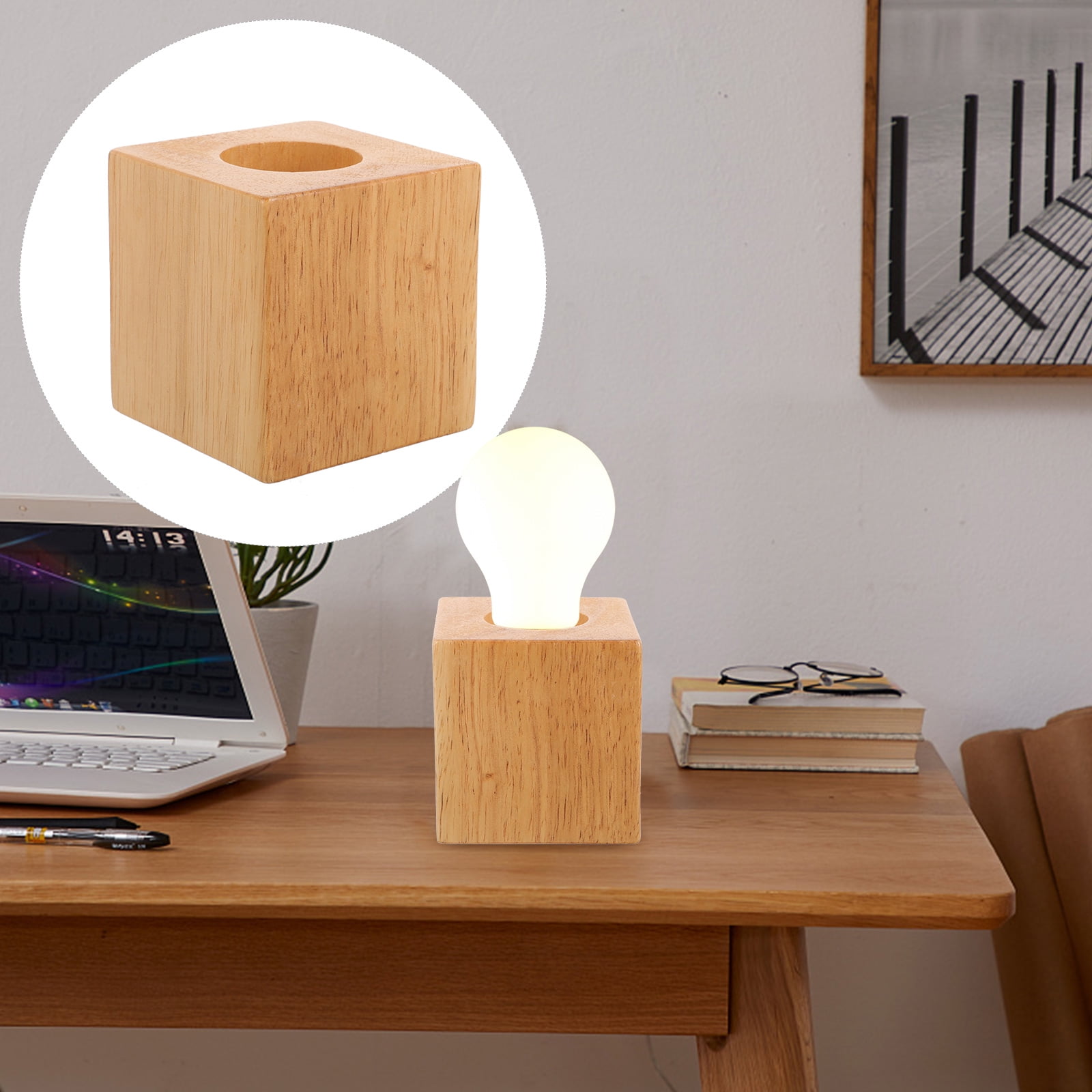 HEMOTON Wooden Table Lamp Base E27 Lamp Base Desk Lamp Holder Wooden ...