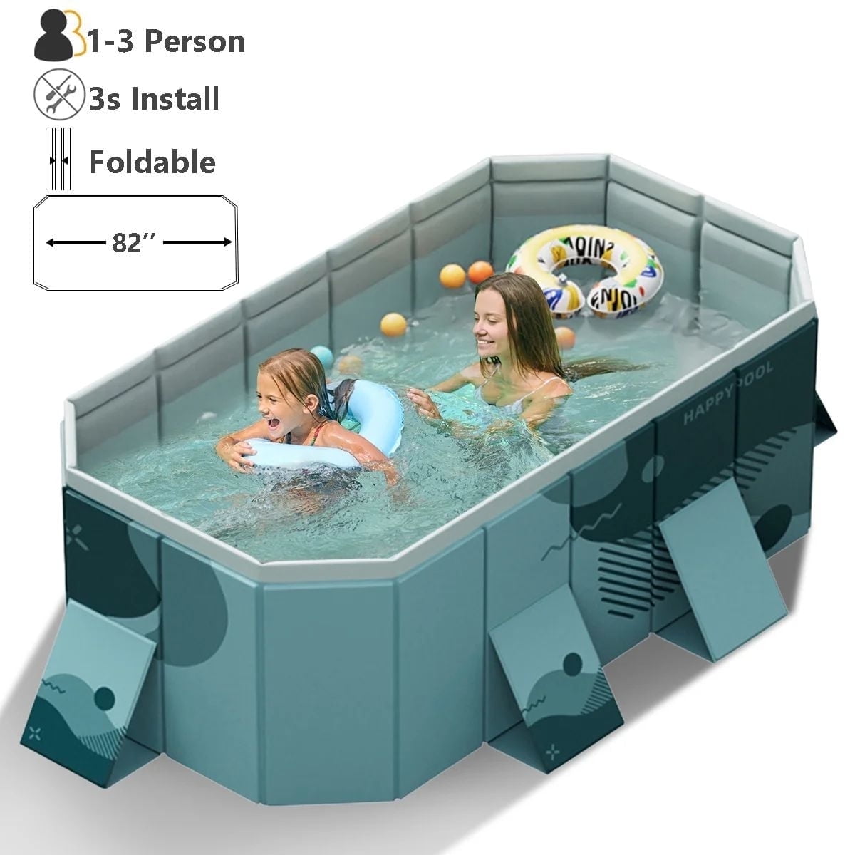 HENG Co. 82"Foldable Non-Inflatable Swimming Pool for 1-4 People ...