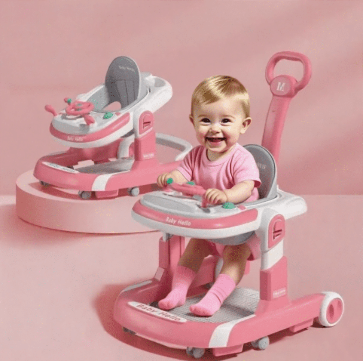 HENG Co. 5-in-1 Foldable Baby Walker with Foot Pads & Handles for Boys ...
