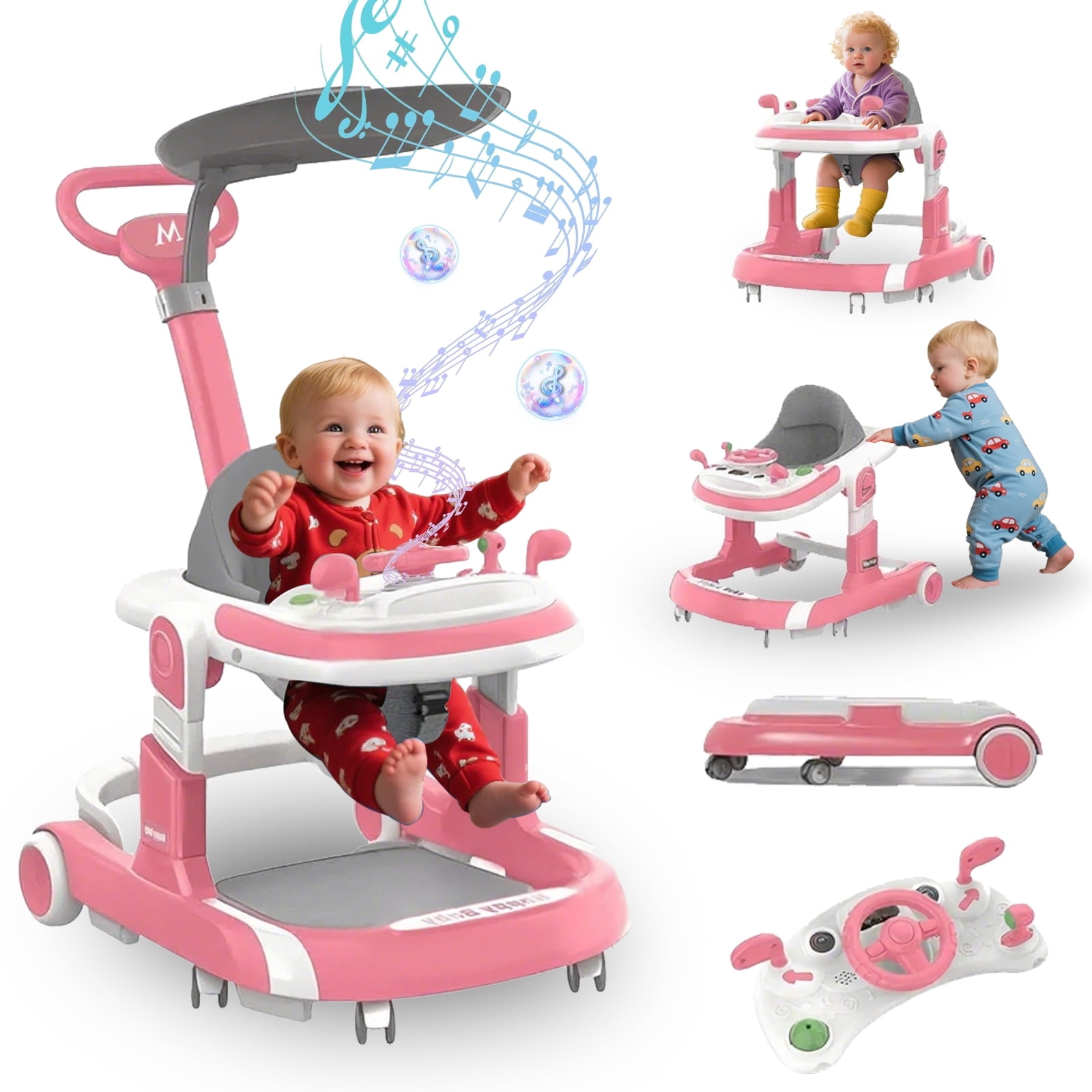 HENG Co. 5-in-1 Foldable Baby Walker with Foot Pads & Handles for Boys ...