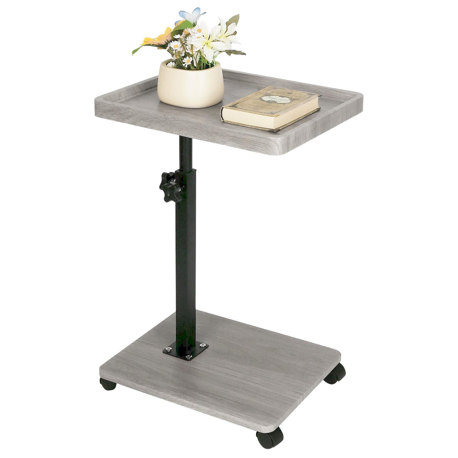 HENG Co. Adjustable Height C-Shape End Table with Wheels, 360° Swivel Side Table for Small ...