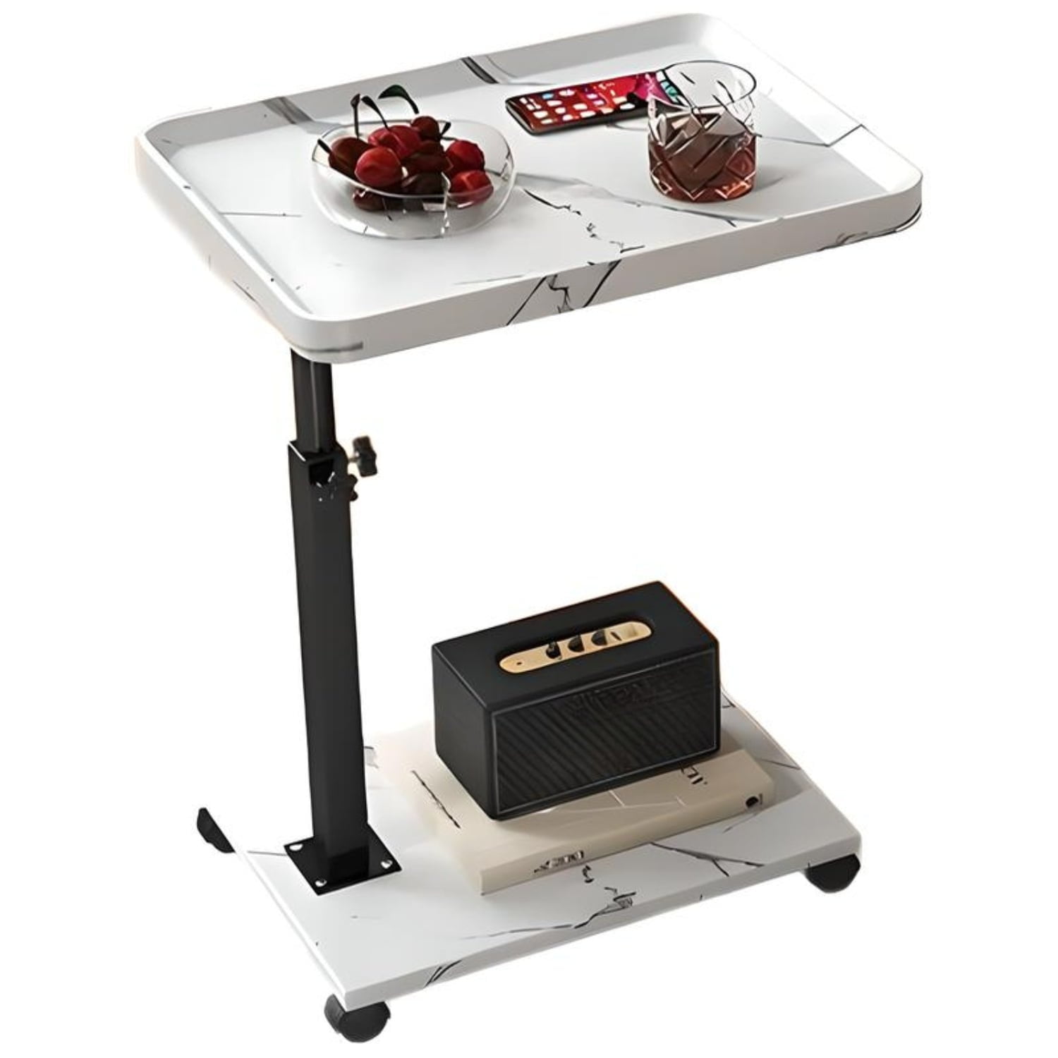 HENG Co. C-Shaped Wheeled Side Table - Adjustable Height Rectangular ...