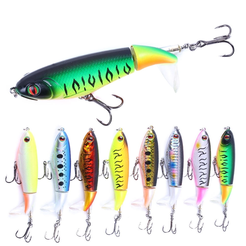 HENGJIA Fishing Lures, 8PCS Popper lure with Floating Rotating Tail ...