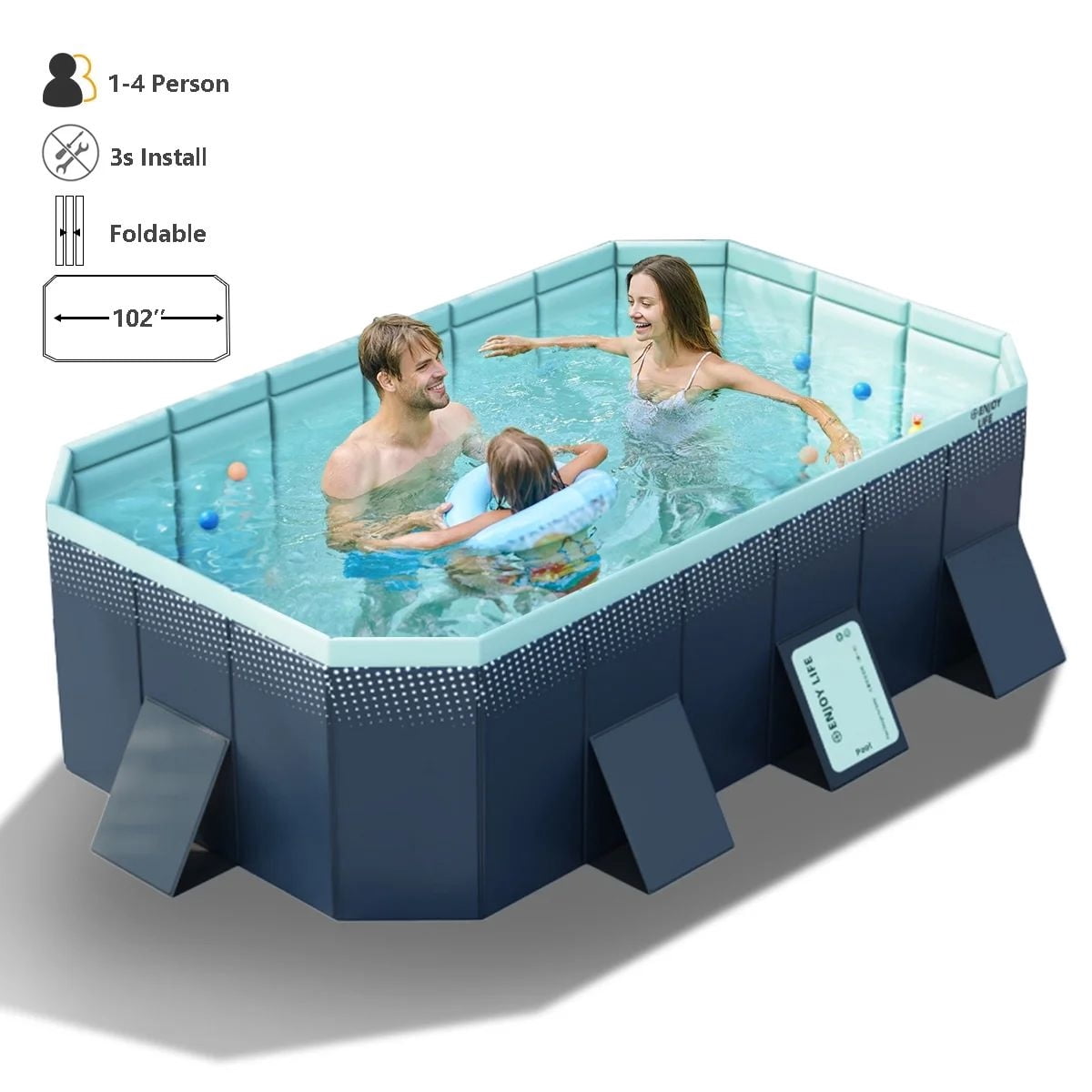 HENGO Co. Foldable Above Ground Pool, Large Non-Inflatable Outdoor ...