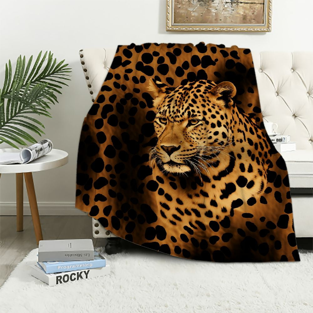HENGT 100% Cotton Cheetah Pattern Throw Blanket with Fringes - Black ...