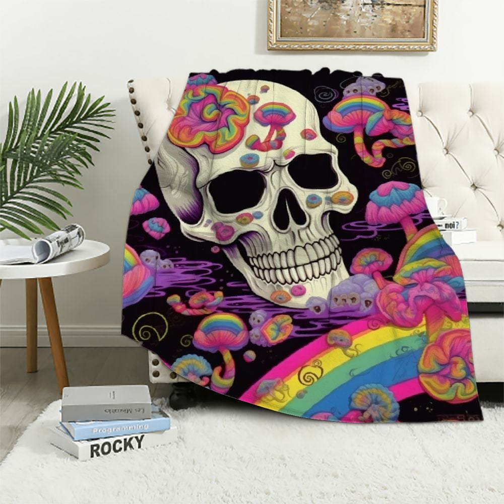 HENGT 70s Groovy Hippie Throw Blanket,Watercolor Rainbow Mushroom ...