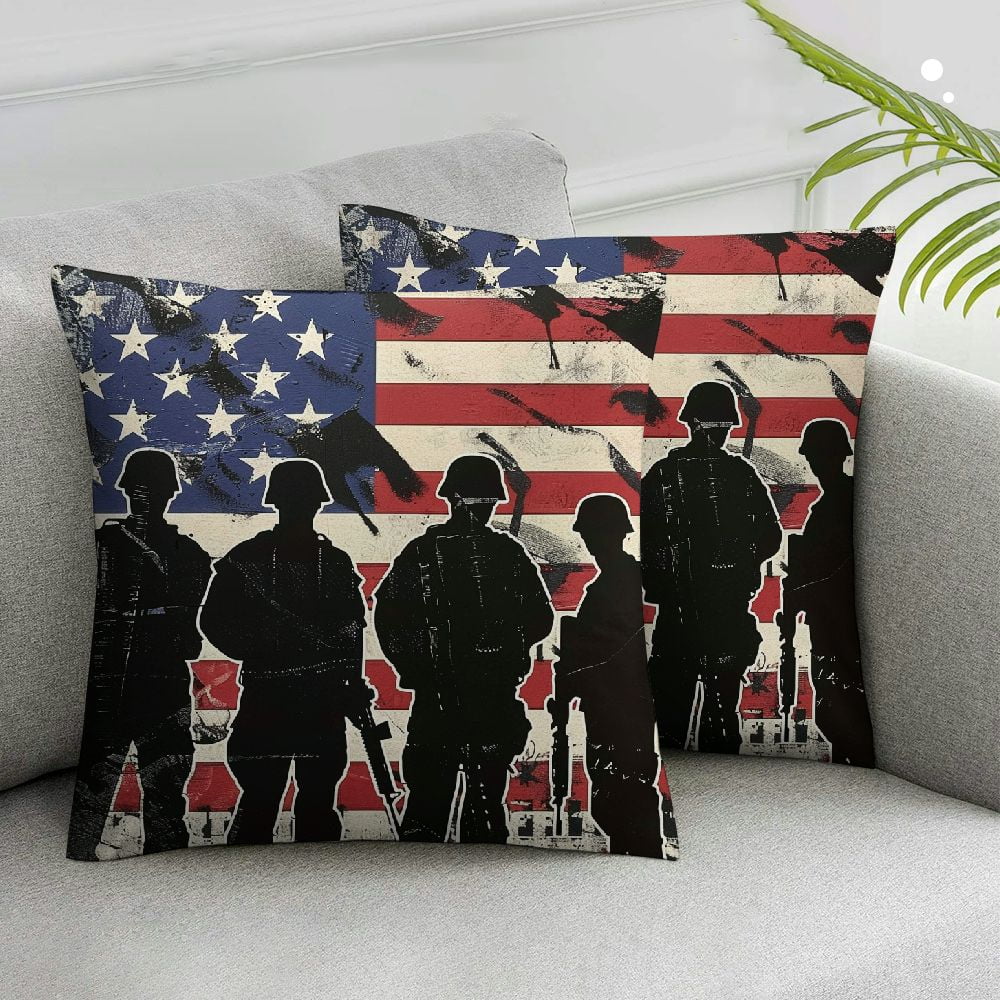HENGT American Flag Throw Pillow Covers Set of 2 Soldier Silhouettes ...