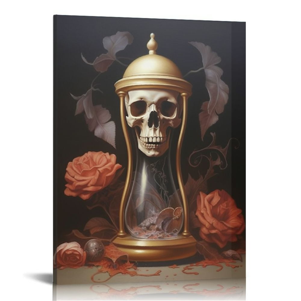 HENGT Art Posters Hourglass Skull Flower Wall Posters Canvas Wall Art ...