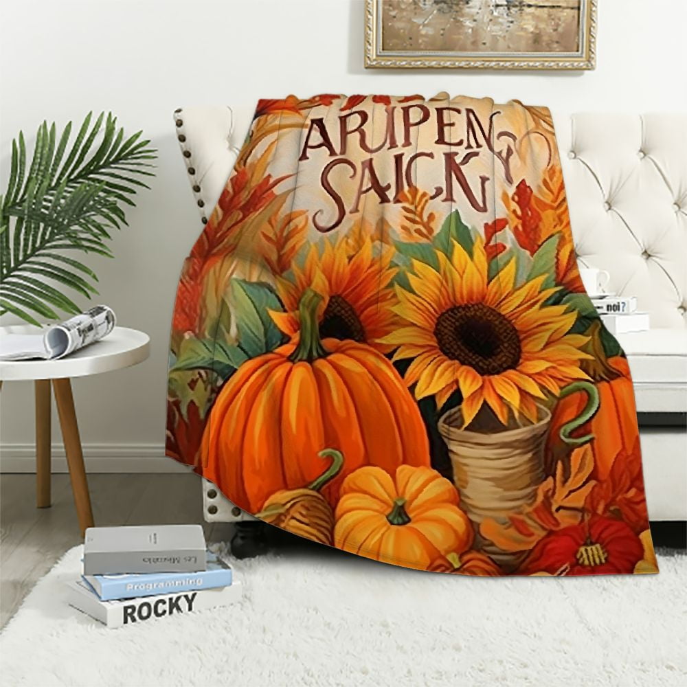 HENGT Autumn Pumpkin Blanket Fall Throw Blanket Thanksgiving Decor Soft ...