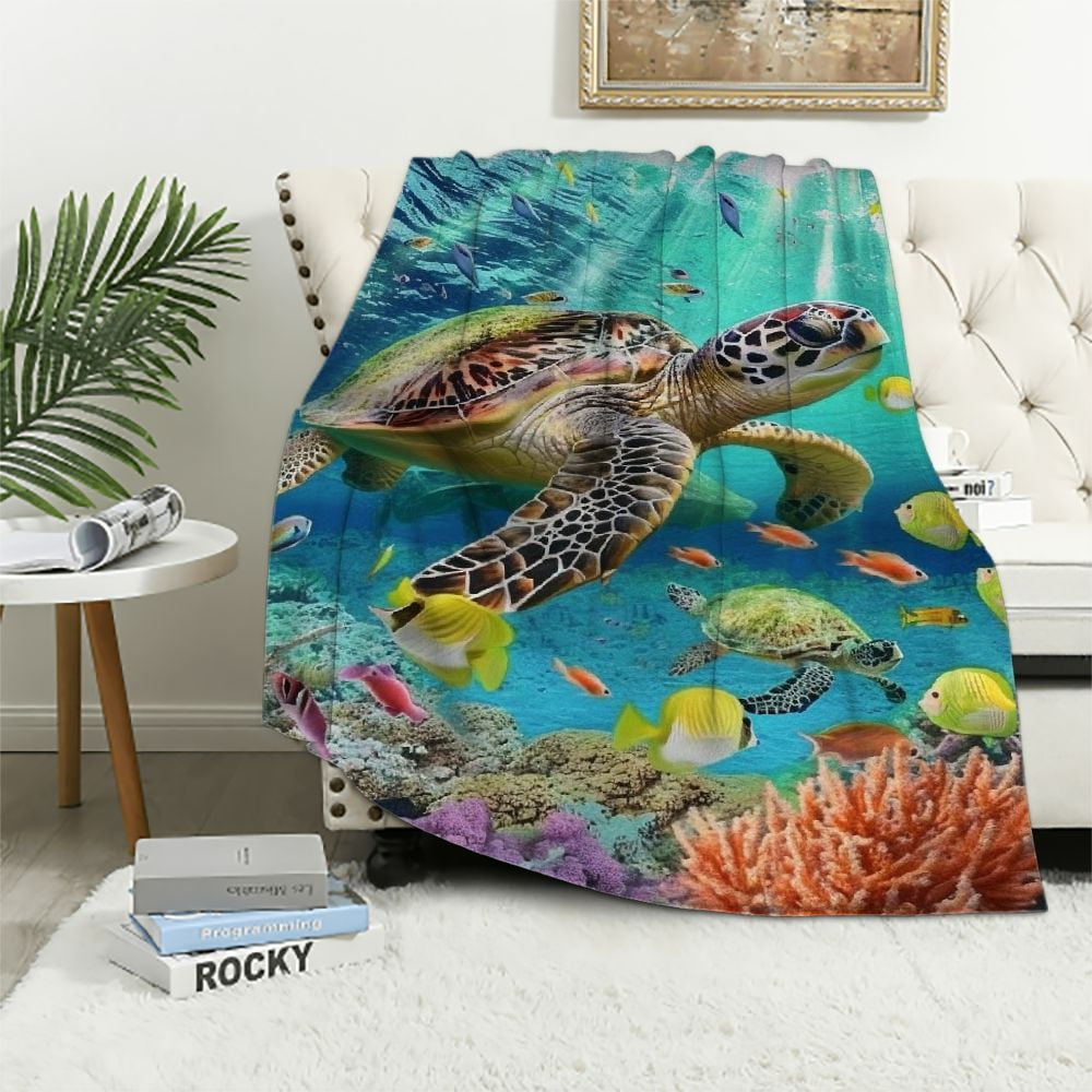 HENGT Beach Sea Turtle Blanket Air Chill Flannel Throws Blanket for ...
