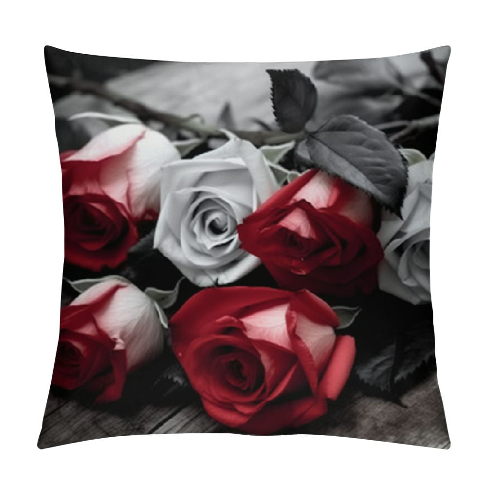 HENGT Black and Red Rose Flower Throw Pillow Covers Cushion Decorative ...