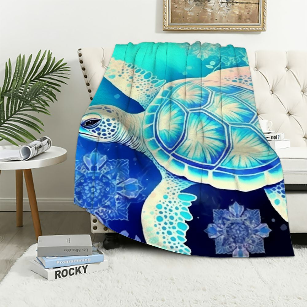 HENGT Blue Sea Turtle Throws Blanket,Watercolor Tie Dye Ocean Animal ...