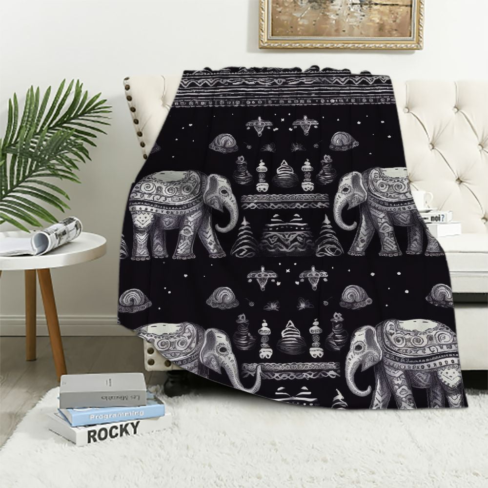 HENGT Boho Blanket Elephant Super Soft Micro Fluffy Cozy Fuzzy Throws ...