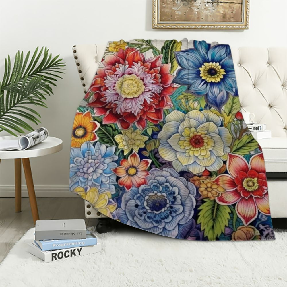 HENGT Boho Floral Blanket Colorful Flowers Bohemian Throw Gifts for ...