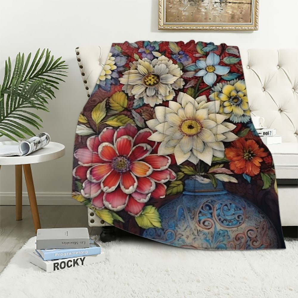 HENGT Boho Floral Blanket Colorful Flowers Bohemian Throw Gifts for ...