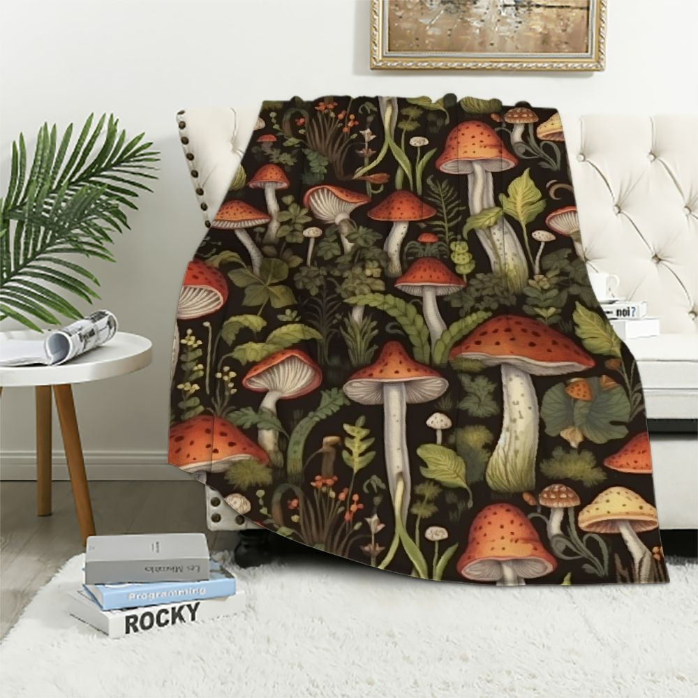 HENGT Boho Mushroom Blanket Autumn Mushrooms Lightweight Throw Blanket ...