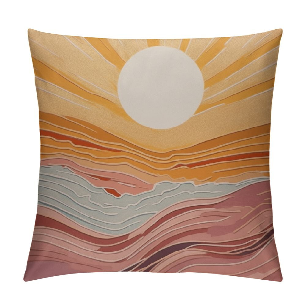 HENGT Boho Sun Abstract Pillow Covers Vintage Sunset Sunrise Mountain ...