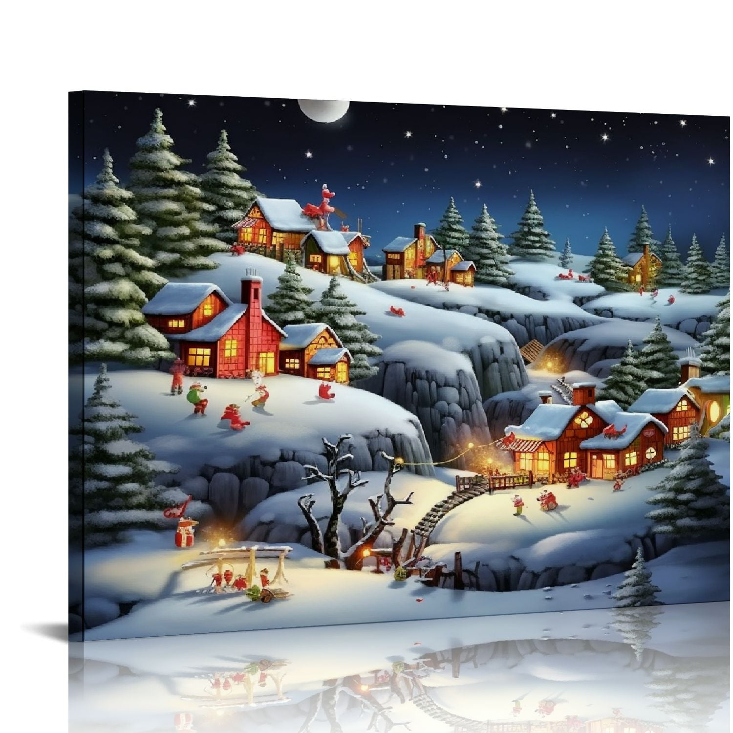 HENGT Busy Santa Claus Village Under The Stars Christmas Canvas Art ...