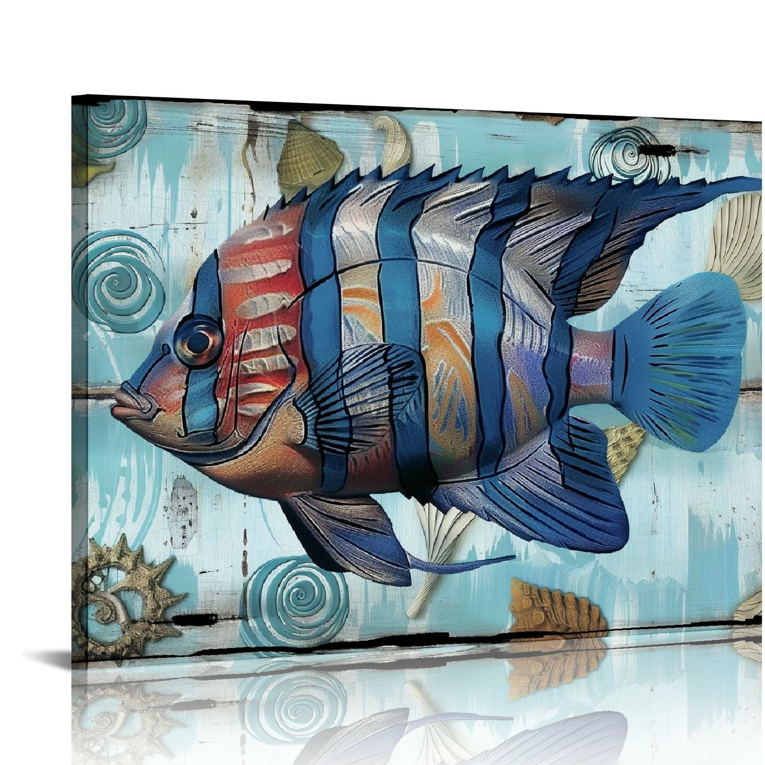 HENGT Canvas Print Wall Art Striped with Imprint & Shells Marine Life ...