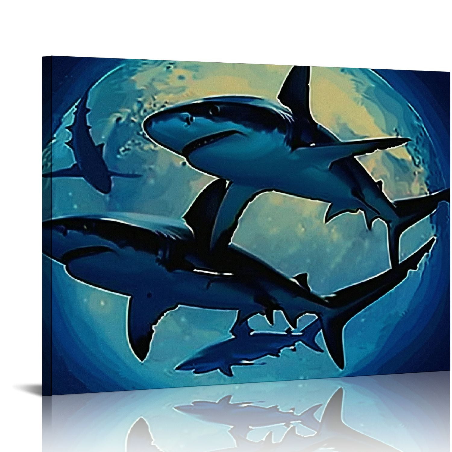 HENGT Canvas Wall Art Peaceful Floating Swimming Sharks Under The Blue ...