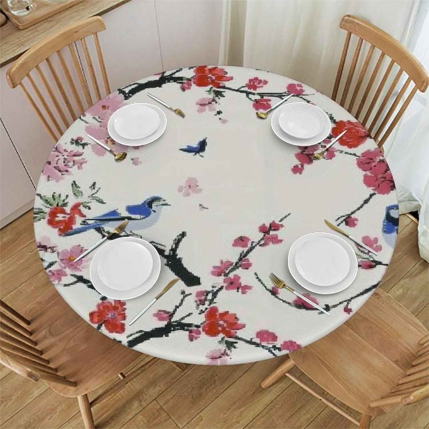 HENGT Cherry Blossom Tablecloth Round Spring Summer Farmhouse Floral ...