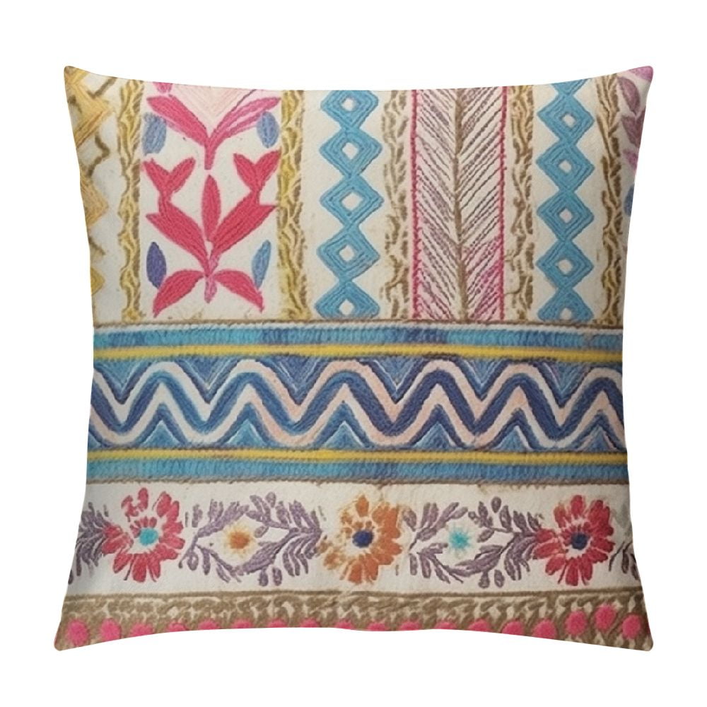 HENGT Colorful Decorative Textured Boho Throw Pillow Cover with Fringes ...