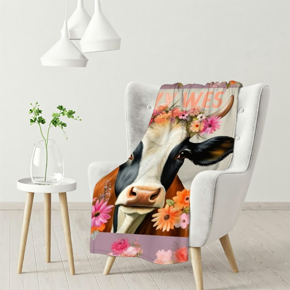 HENGT Cow Print Blanket Blanket Cartoon Watercolor Cow Fall Throw ...