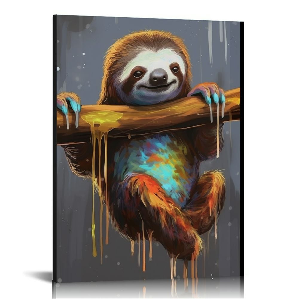HENGT Cute Animal Canvas Wall Art a Colourful Sloth on the Branch ...