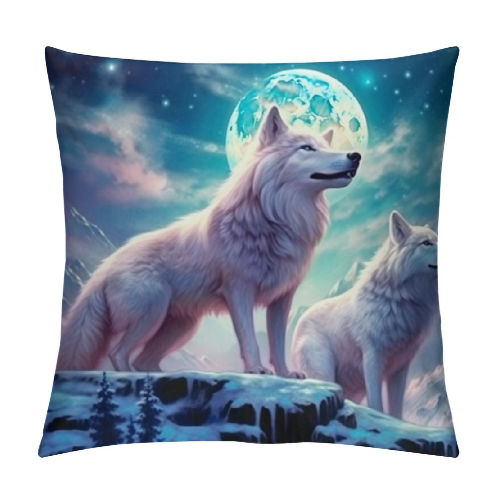 HENGT Decor Pillow Covers, Howling Wolf Throw Cover Pillowcase Hidden ...