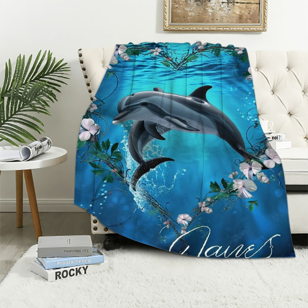 HENGT Dolphin Gifts Blanket Dolphin Throw Blankets Bedding Cozy Flannel ...
