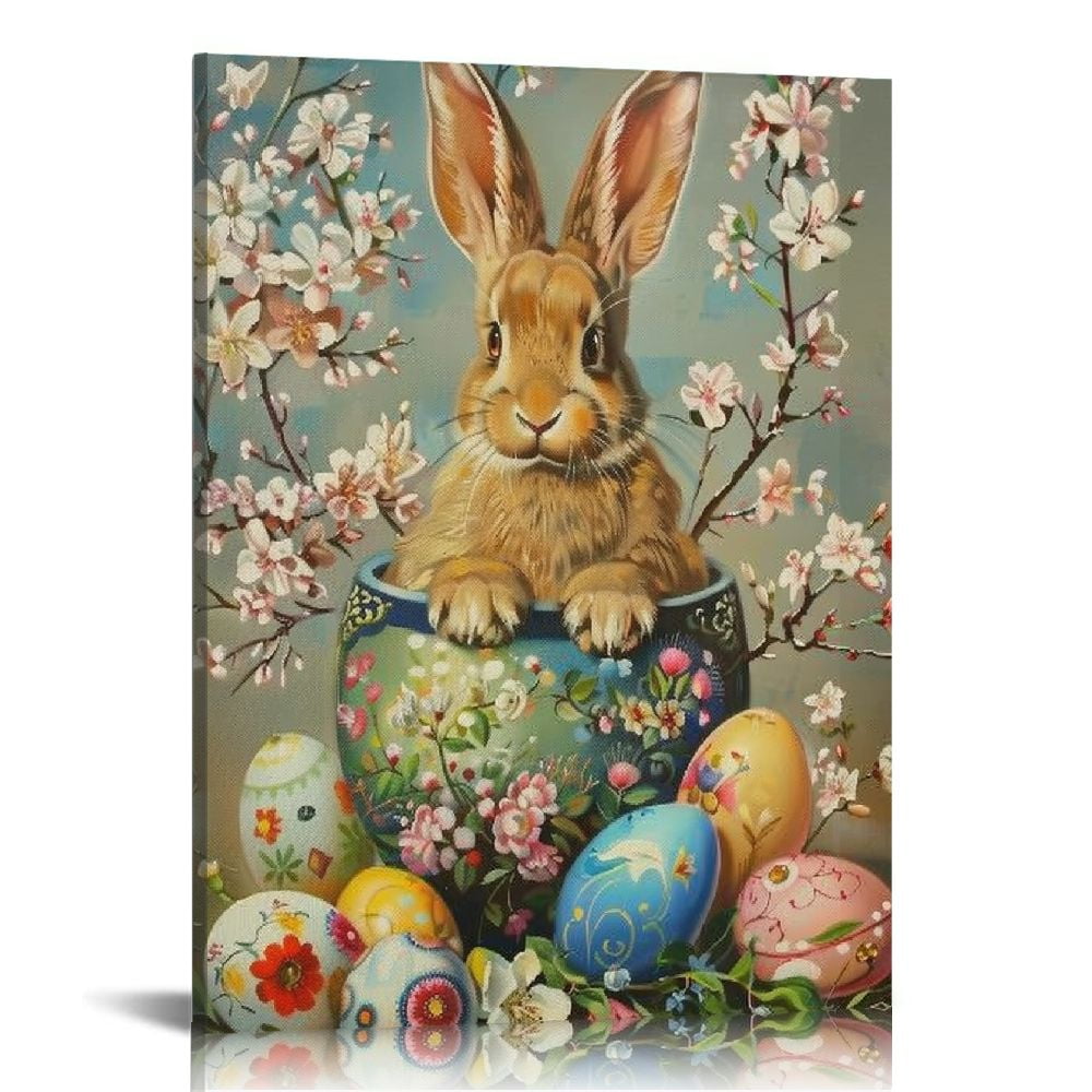 HENGT Easter Bunny Canvas Painting Wall Art Vintage Rabbit Poster Print ...