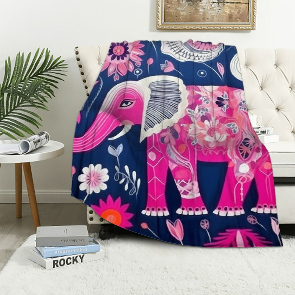 HENGT Elephant Print Throw Blanket Boho Exotic Style Plush Blanket for ...