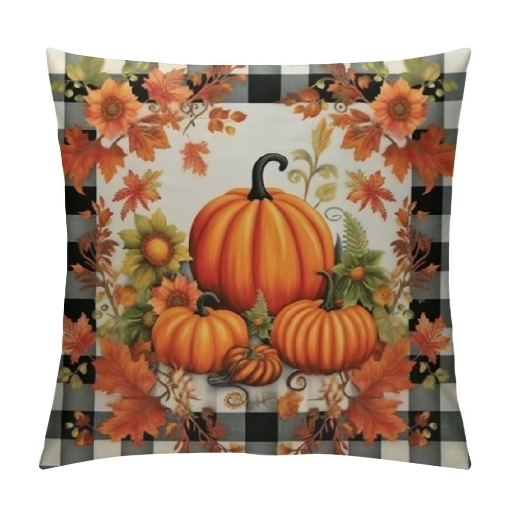 HENGT Fall Pillow Covers Autumn Watercolor Buffalo Plaid Pumpkin Throw ...