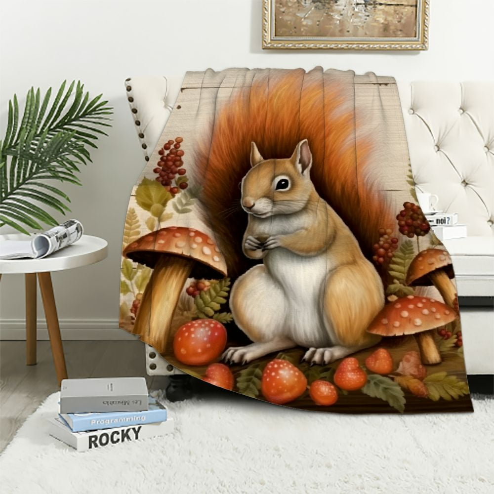 HENGT Fall Pumpkin Throw Blanket Throw Autumn Harvest Squirrel Plush ...