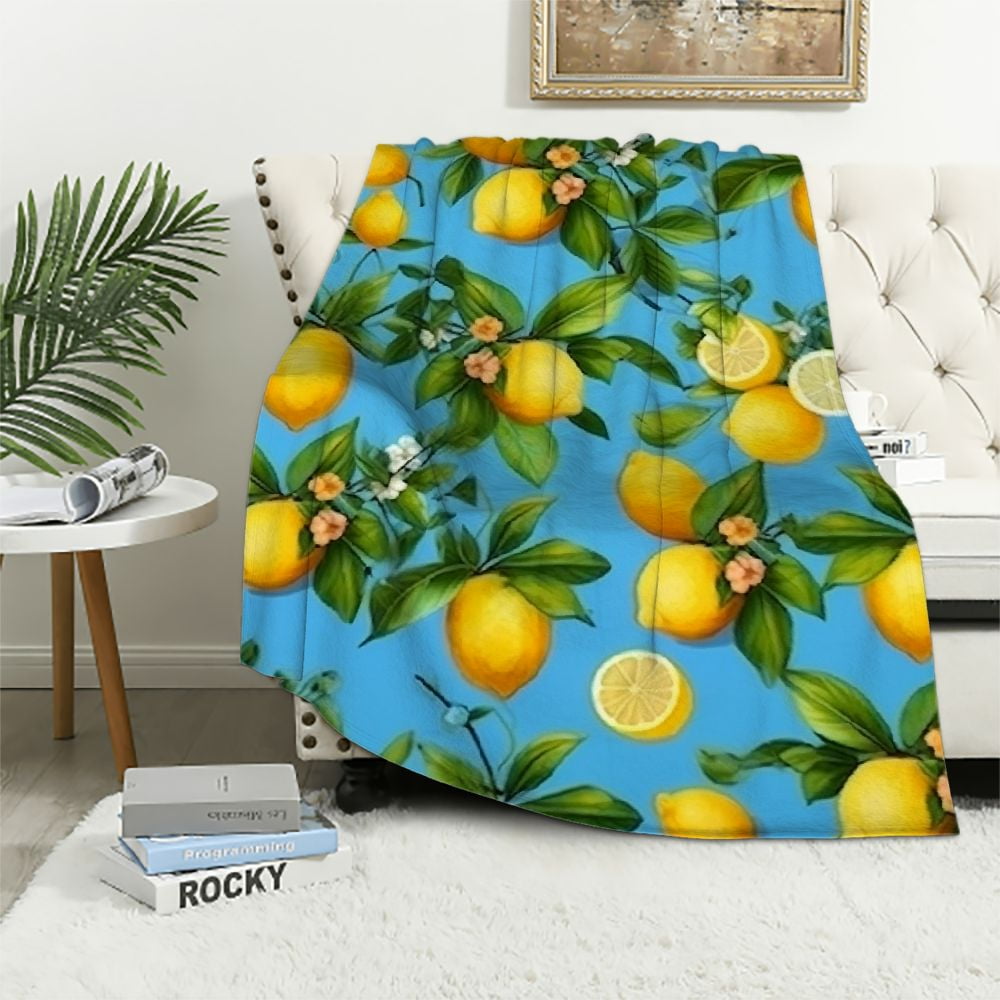 HENGT Fashion Lemon Blanket Cartoon Throw Blanket for Couch, Warm Plush ...