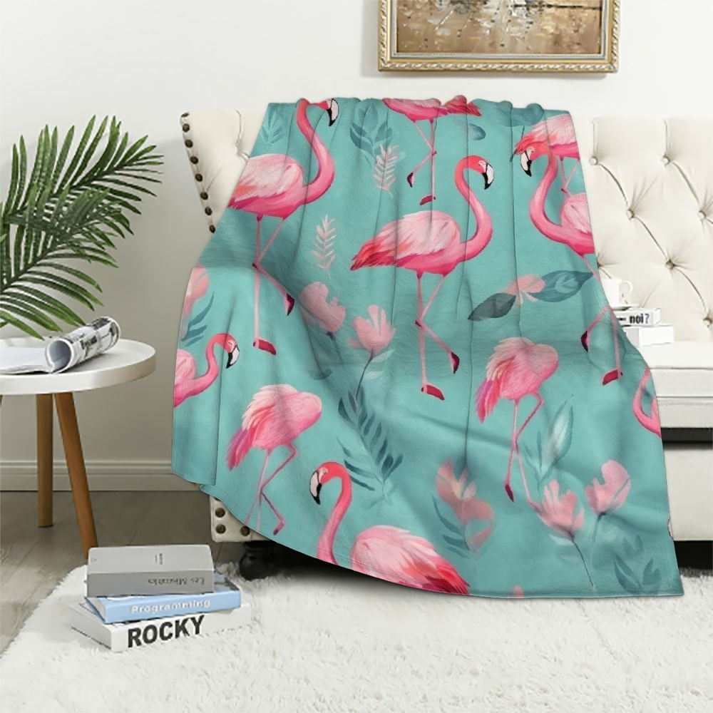 HENGT Flamingo Throw Blanket - Flamingo Feather Flannel Printed Blanket ...