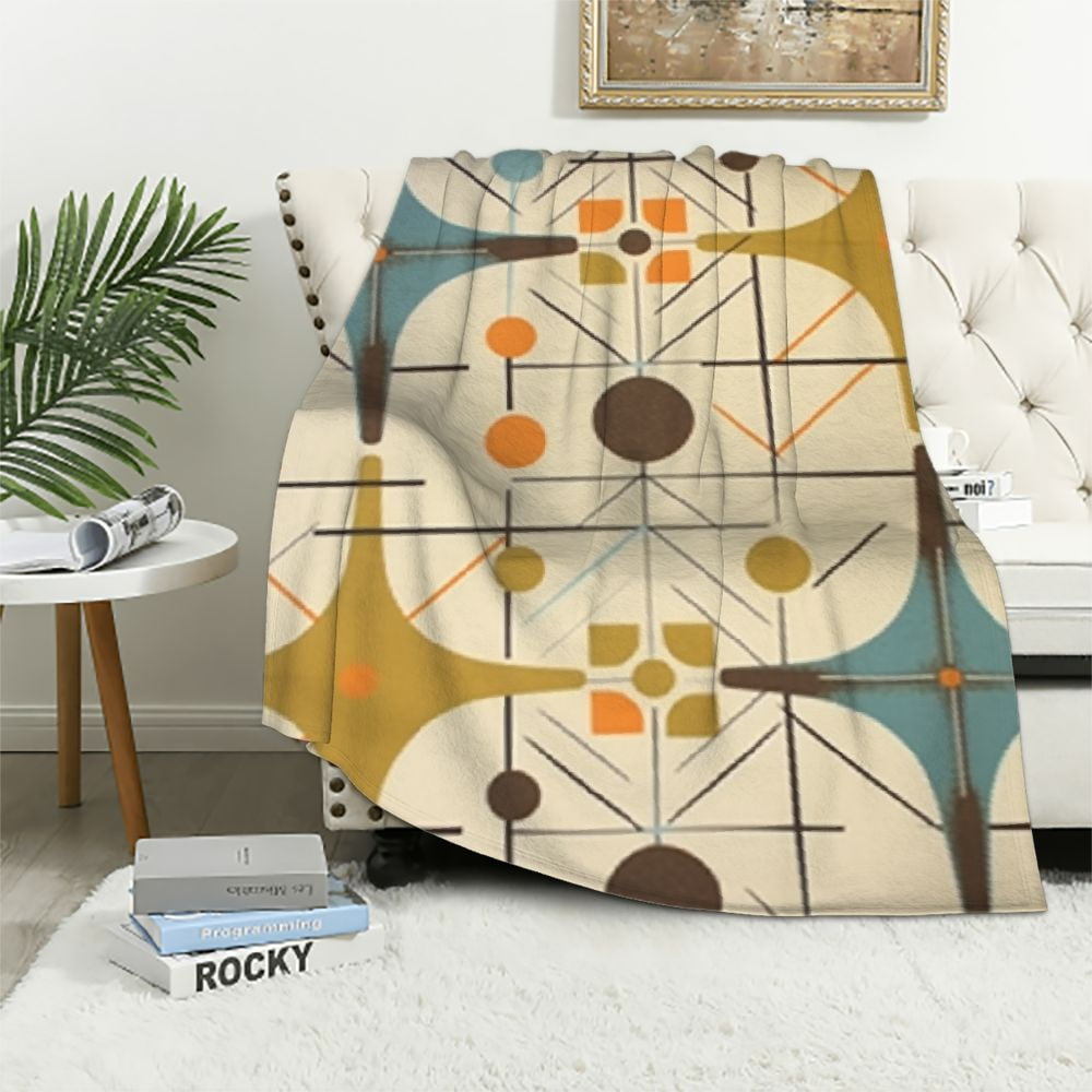HENGT Flannel Plush Moving Throw Blanket, Olive Mid Century Modern ...