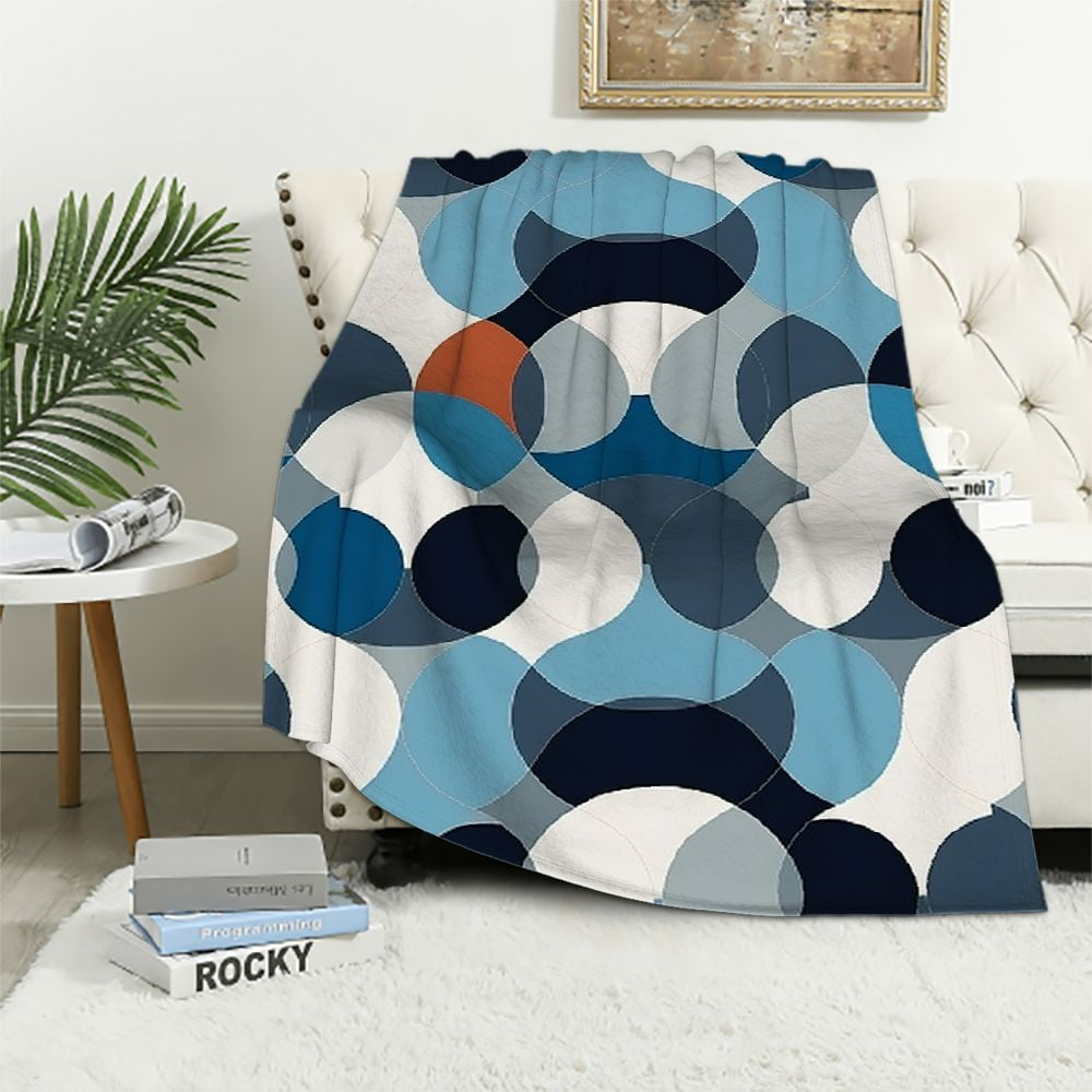 HENGT Flannel Throw Blanket Mid Century Nave Blue Grey Black Abstract ...