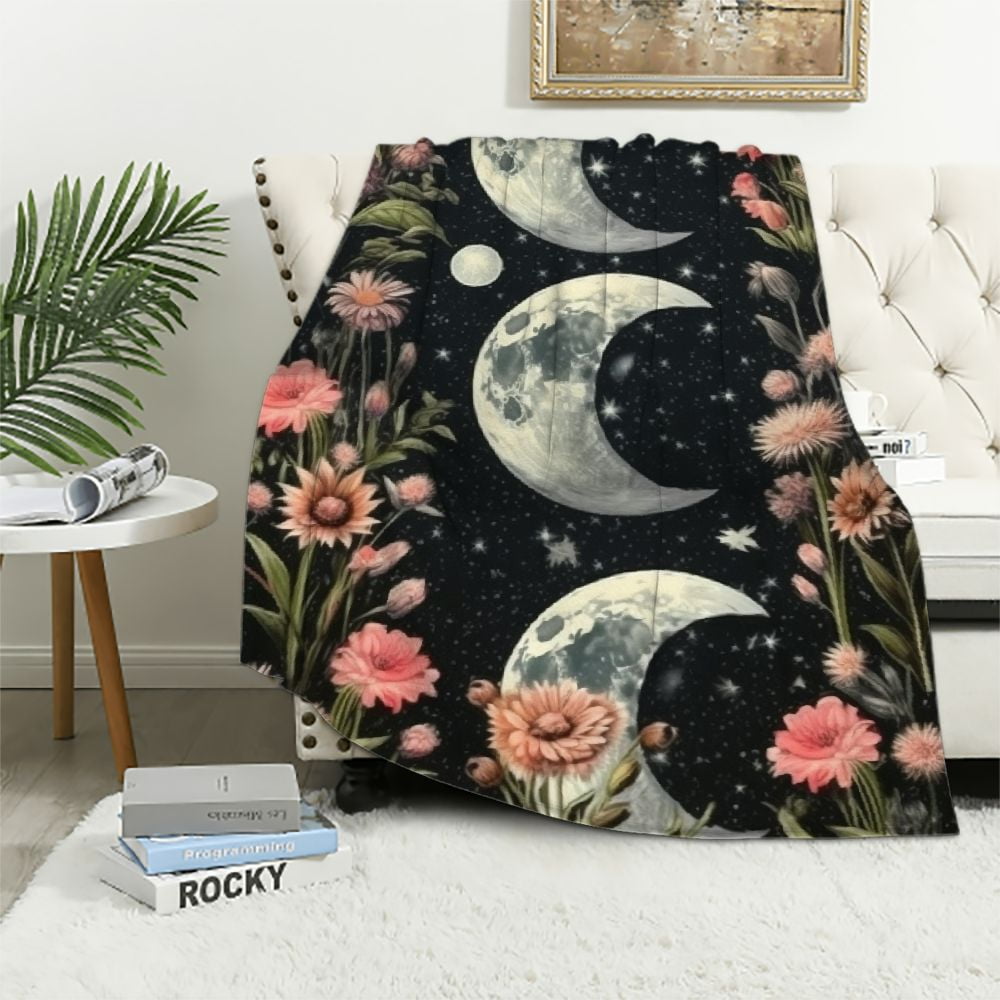 HENGT Floral Lunar Night Sky Moon Eclipse Blanket Soft Throw Blankets ...