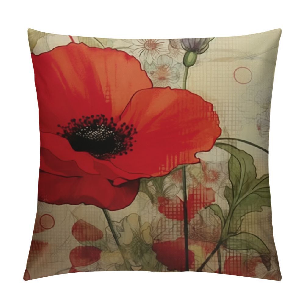 HENGT Flower Pillow,Home Decorative Throw Pillow Cover Red Poppy Flower ...