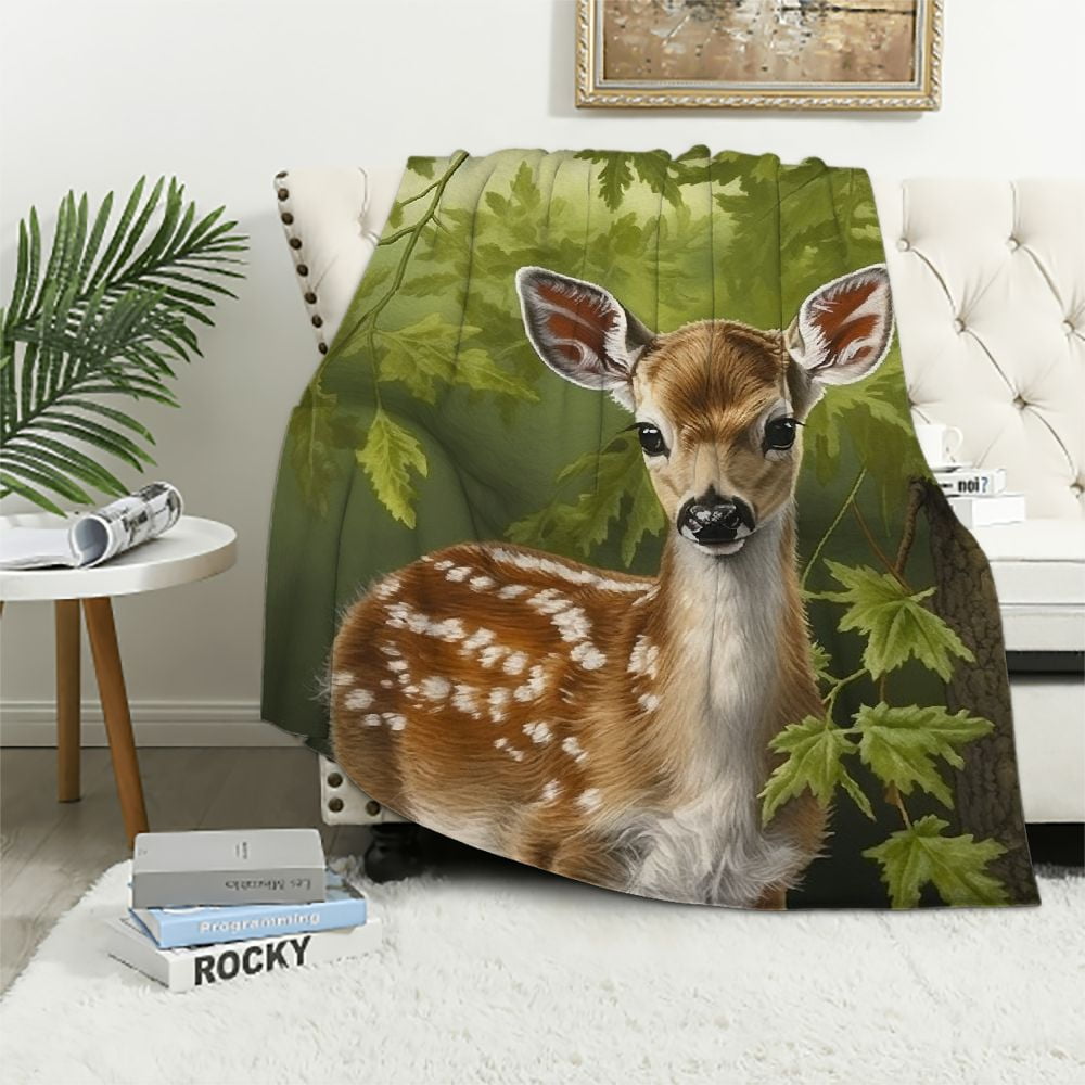 HENGT Forest Fawn Fleece Blanket for Bed, Cute Fleece Throw Blanket for ...