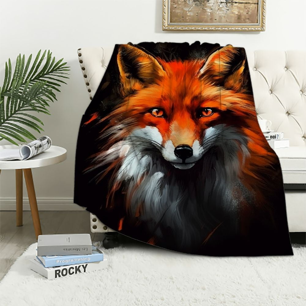 HENGT Fox Blanket Decor Soft Plush Sherpa Warm Animal Flowers Blankets ...