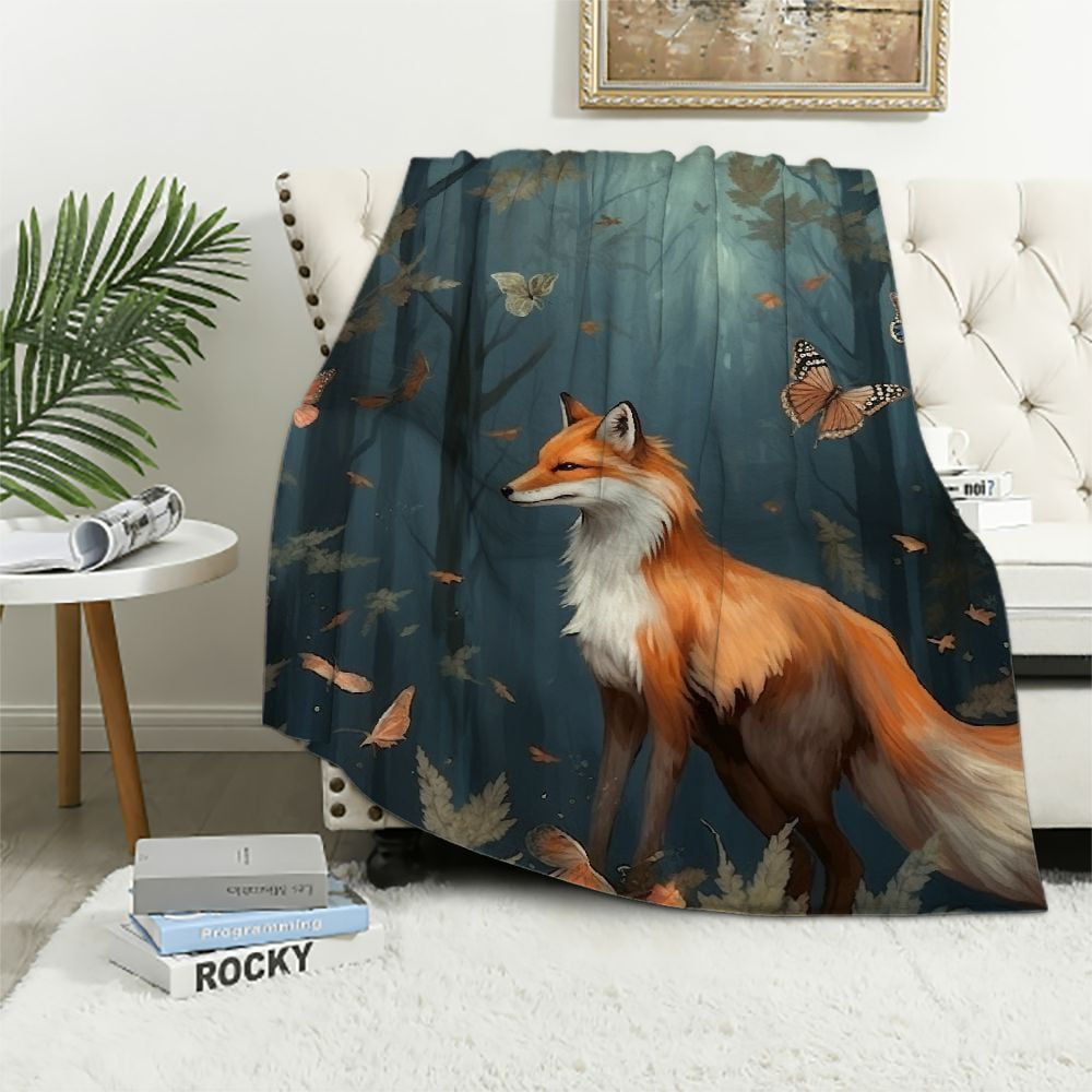 HENGT Fox Print Blanket Rabbit Forest Animals Throw Blankets for Couch ...